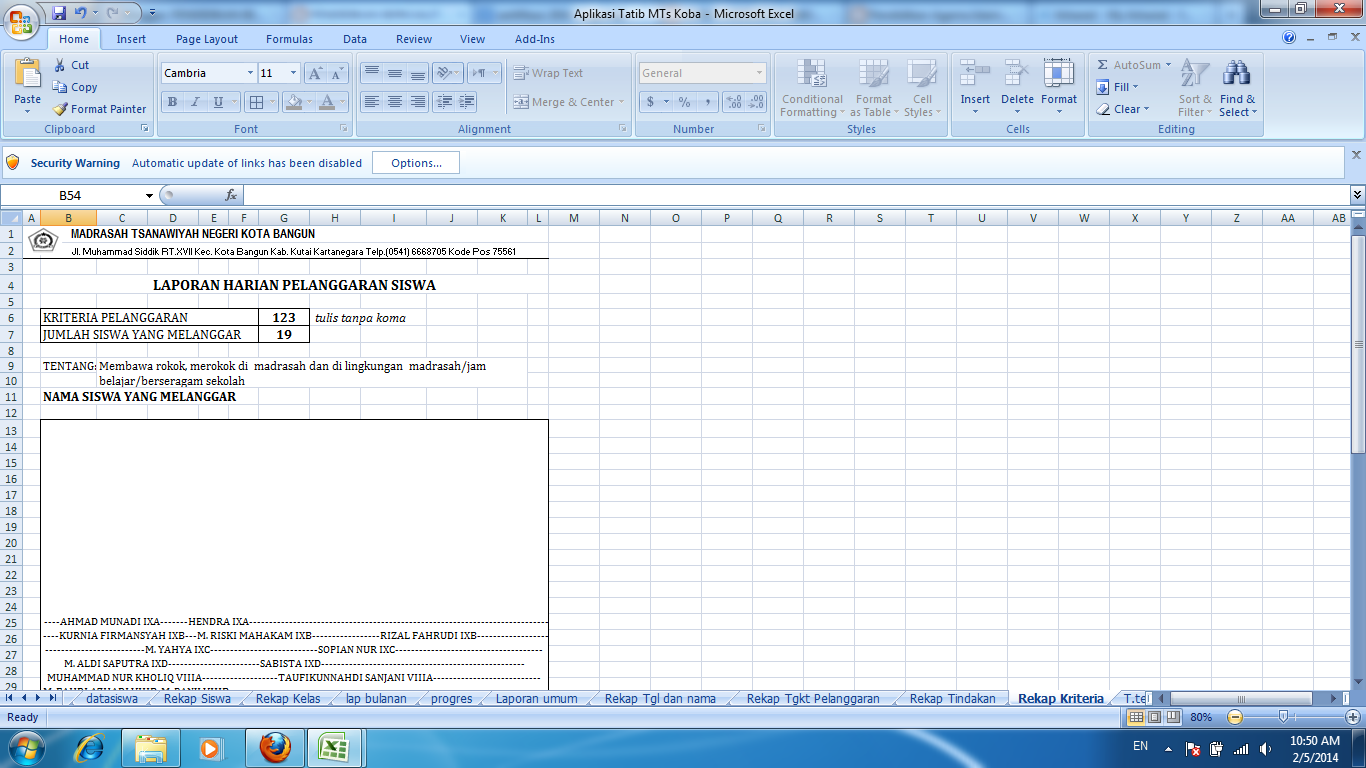 APLIKASI TATA TERTIB SISWA EXCEL - PENDIDIKAN BERKUALITAS