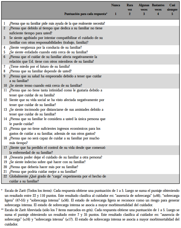Valoración Integral del Adulto Mayor: Escala de Zarit