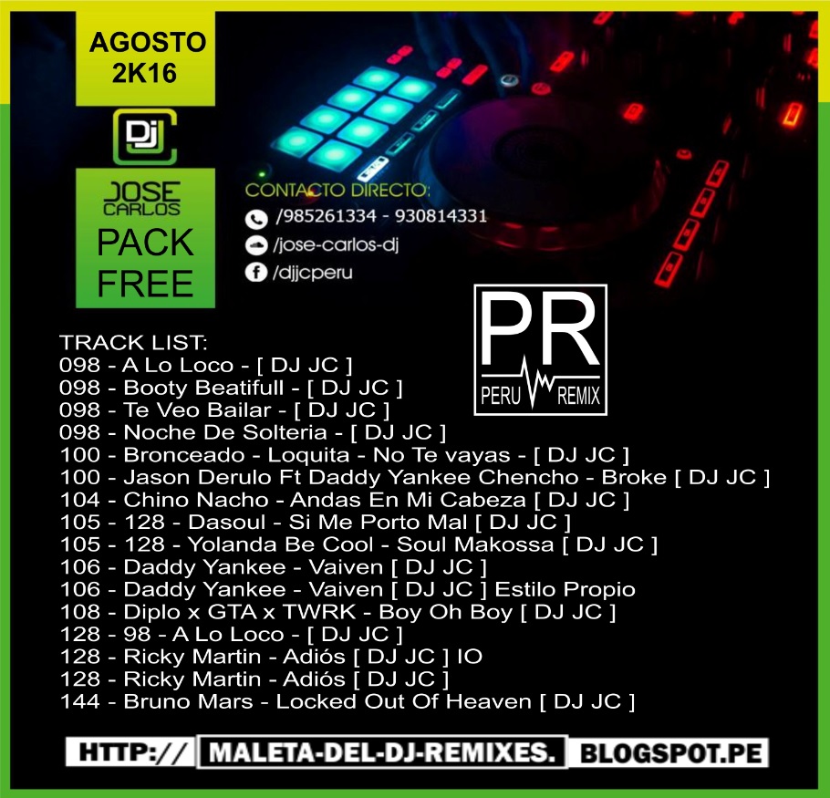 Pack remixes Variado - Dj Jc Agosto 2016 - PERÚ REMIX