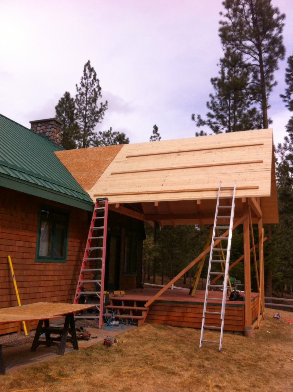 Gould Covered Patio: Day 7 - April 4, 2014 - Finishing roof sheathing ...