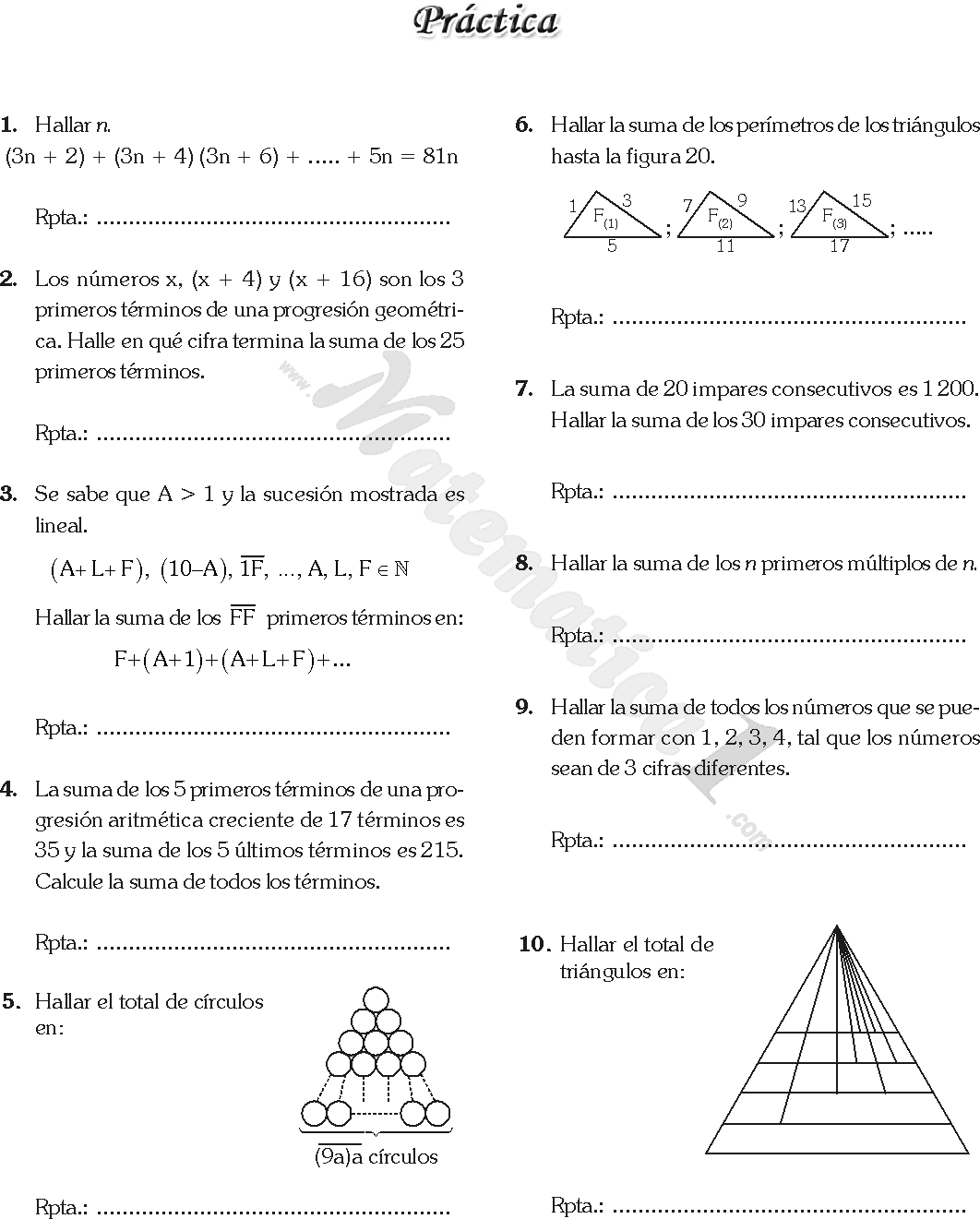 SERIES Y SUMAS NOTABLES SUMATORIAS PROBLEMAS RESUELTOS DE HABILIDAD ...
