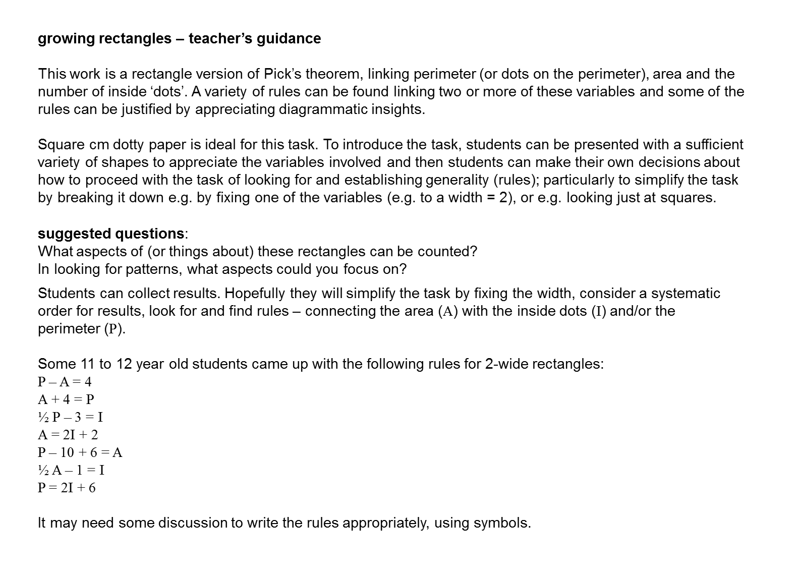 MEDIAN Don Steward mathematics teaching: growing rectangles