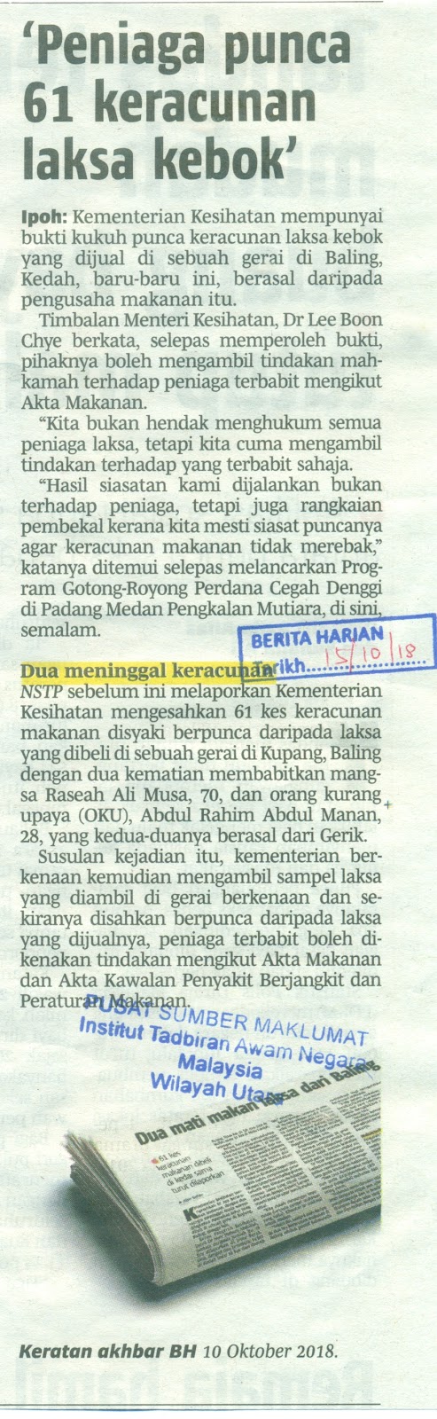 PUSAT SUMBER MAKLUMAT: 'Peniaga punca 61 keracunan laksa kebok'