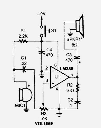 * Eletrônica 388: Amplificador para microfone de eletreto com LM386. * Eletrônica 388: Amplificador para microfone de eletreto com LM386.