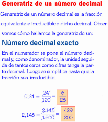 GENERATRIZ DE UN DECIMAL EJEMPLOS Y EJERCICIOS RESUELTOS