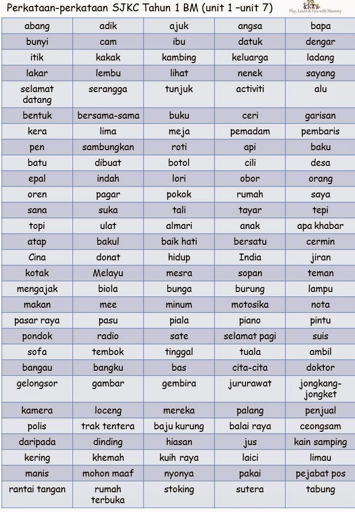 Play, Learn & Fun with Mummy: SJKC BM Tahun 1 - Perkataan-perkataan ...
