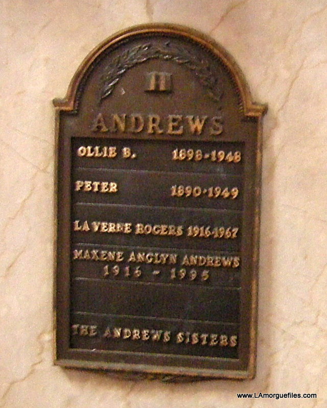 Los Angeles Morgue Files: "The Andrews Sisters" Singer Maxine Andrews ...