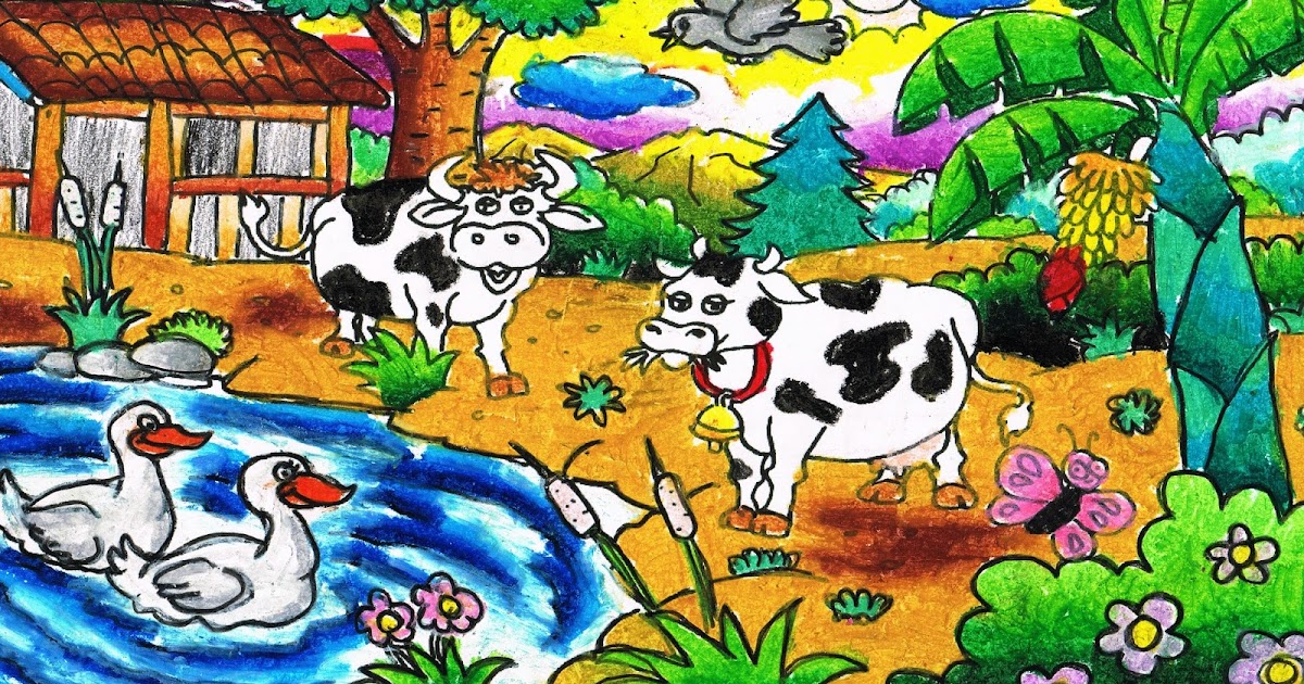 Mewarnai Gambar Sapi Dan Pemandangan - Mewarnai Gambar Baru