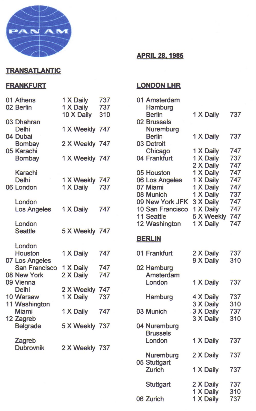 Airlines Past & Present: Pan Am April 1985