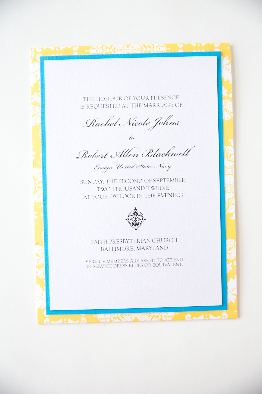Layered Card • Damask Design • Wedding Invitation Baltimore - Kindly ...