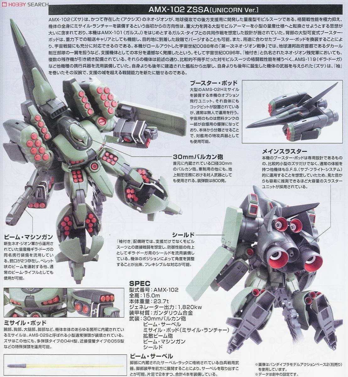 HGUC 1/144 AMX-102 Zssa (Unicorn Ver.) - Release Info, Box Art and ...