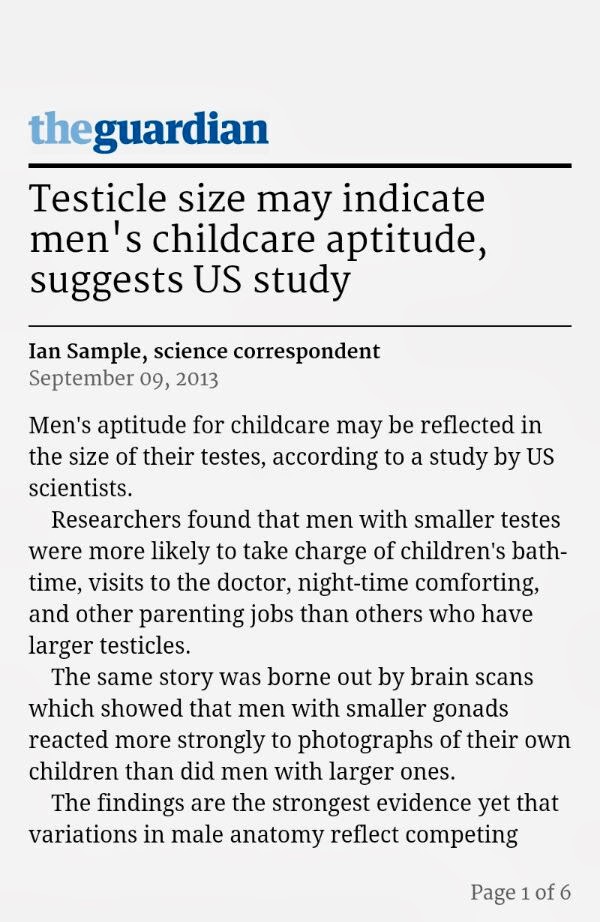 Shadow Warrior: Article: Testicle size may indicate men's childcare ...