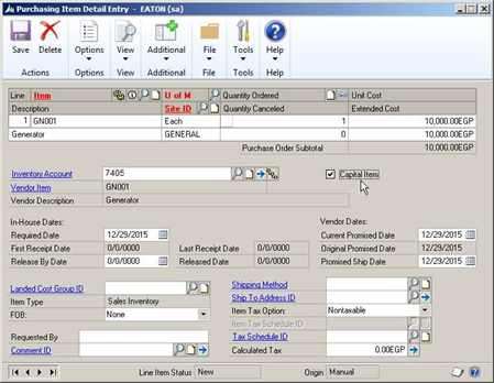 Dynamics GP: Purchasing Fixed Assets through Purchase order processing
