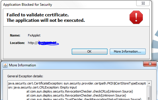 Infra World: java failed to validate certificate. the application will not be executed