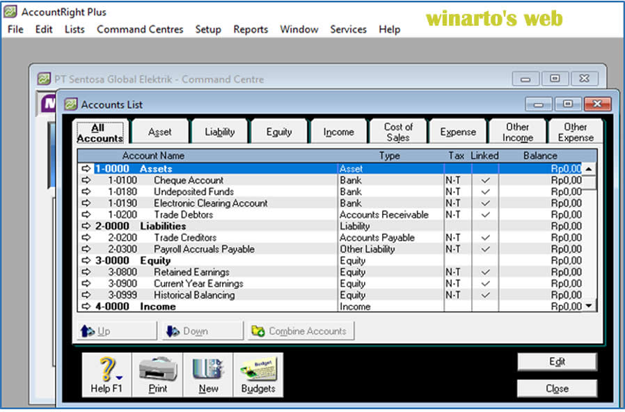 Winarto's Website: Mengelola Akun ( MYOB Acc. Ver 19.6 Plus)