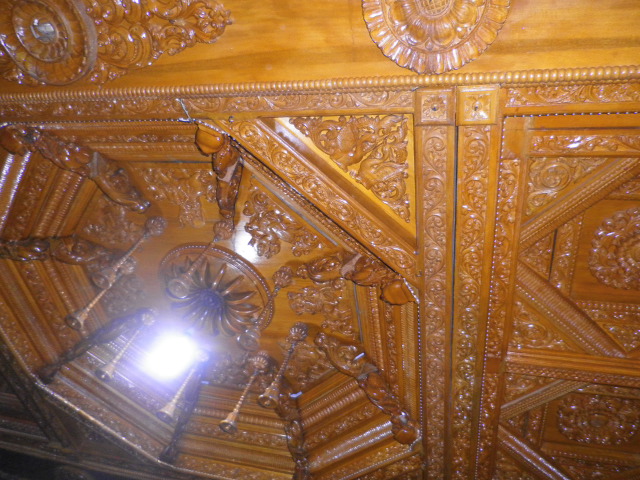Wood carvings on ceiling of a temple