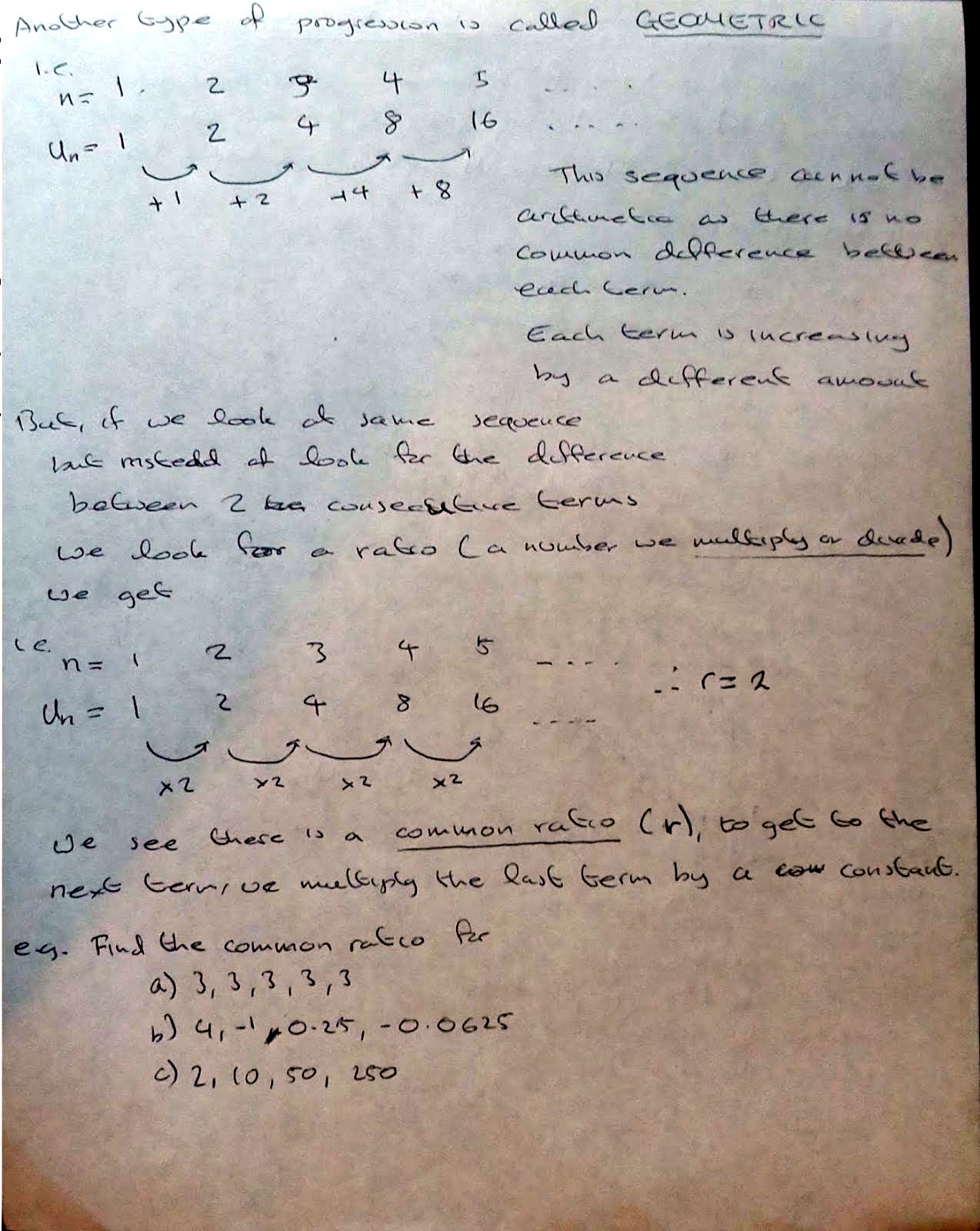 A Level Maths Notes: AS Sequences and Series - Geometric Sequences