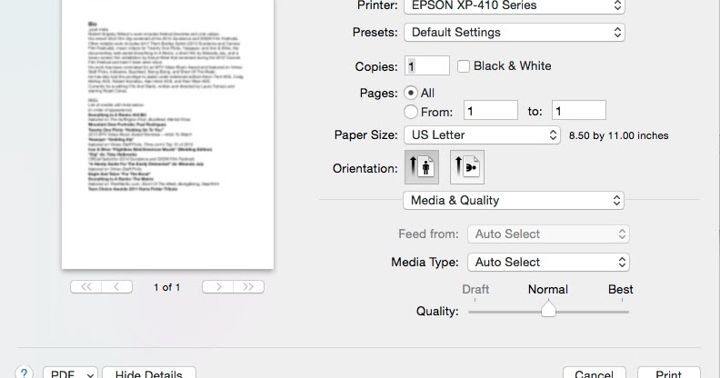 human user: Epson Draft printing mode greyed-out