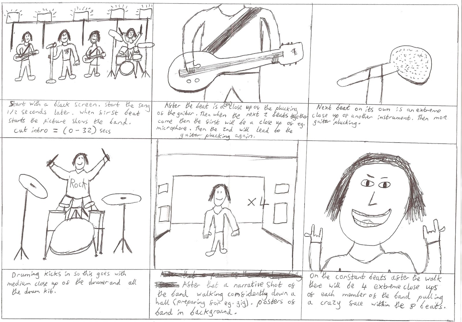 media A2 production Jamie Webb: Music video intro storyboard