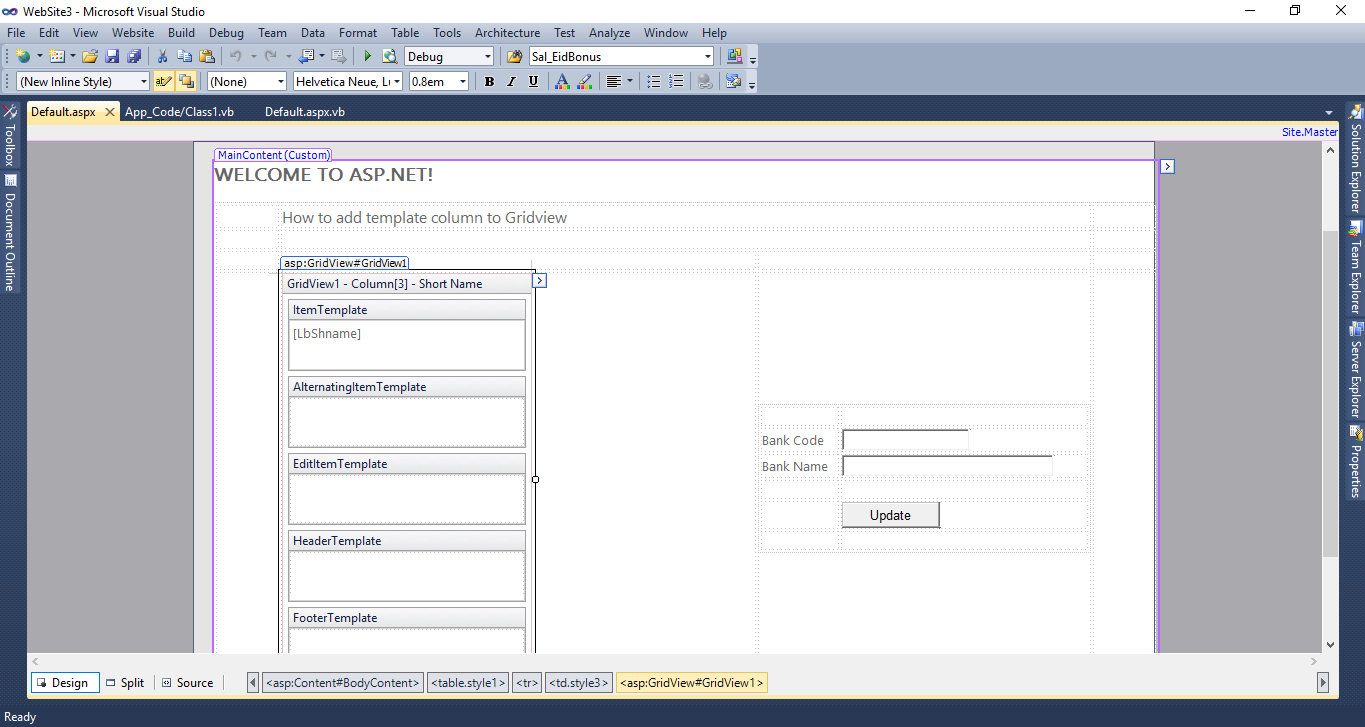 How to Add Template Column in Gridview | Microsoft Visual Studio