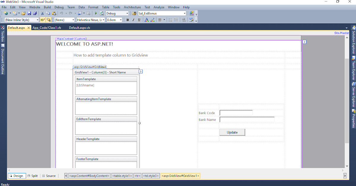 How to Add Template Column in Gridview | Microsoft Visual Studio