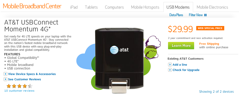 Off On A Tangent: AT&T USBConnect Momentum 4G LTE vs. Verizon 4G LTE MiFi