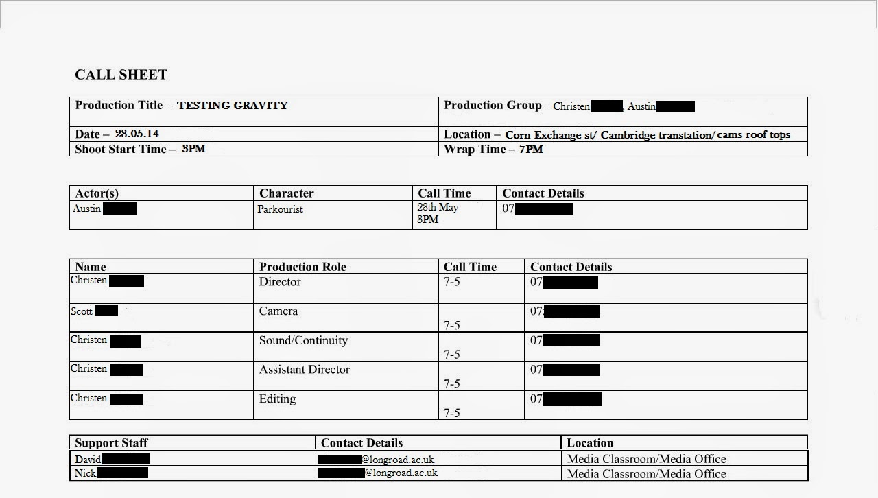 Animation: p.3. Call Sheet