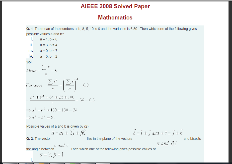 AIEEE Solved Paper 2008 - Exam Sample & Placement Papers