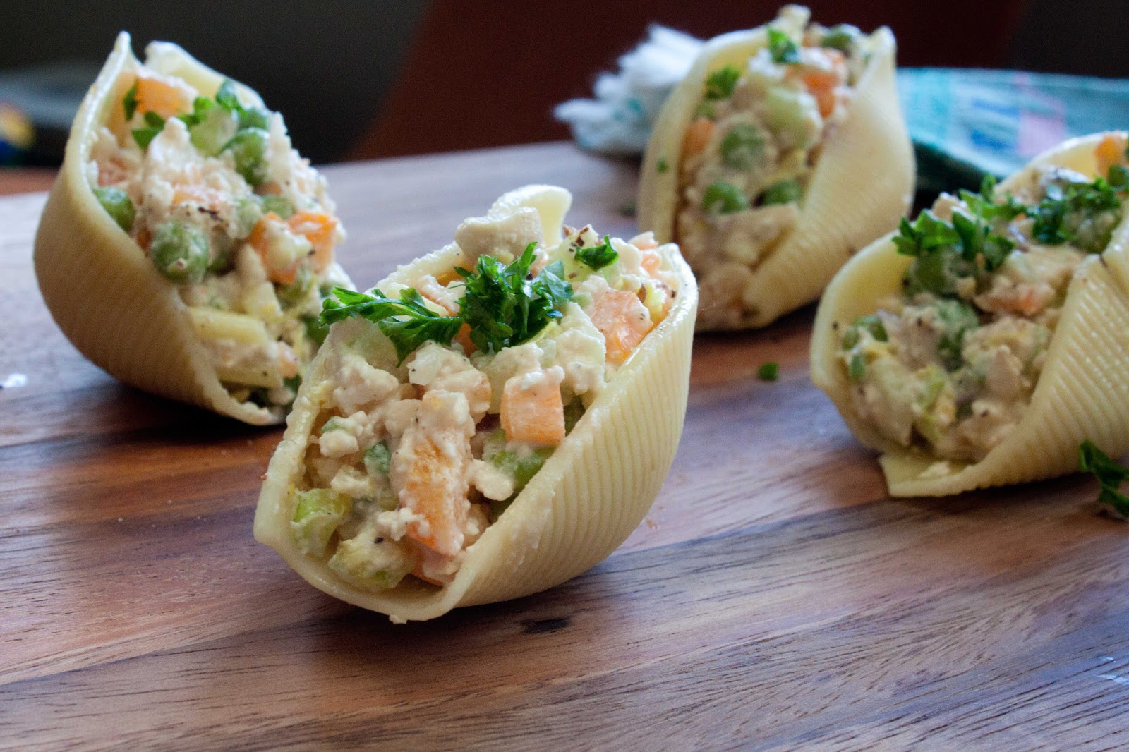 Fat and Happy Blog: Lemon Pea Salad Stuffed Shells with Cashew Cream