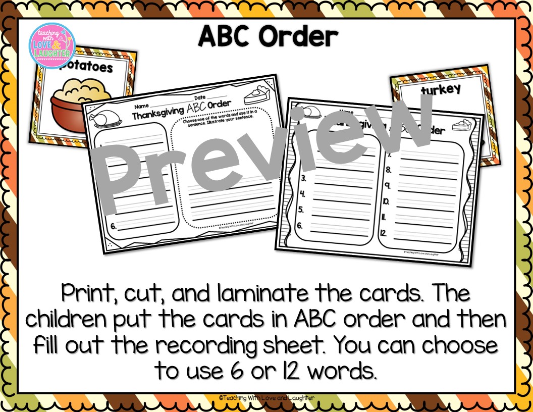 Teaching With Love and Laughter: Thanksgiving Literacy Center Activities