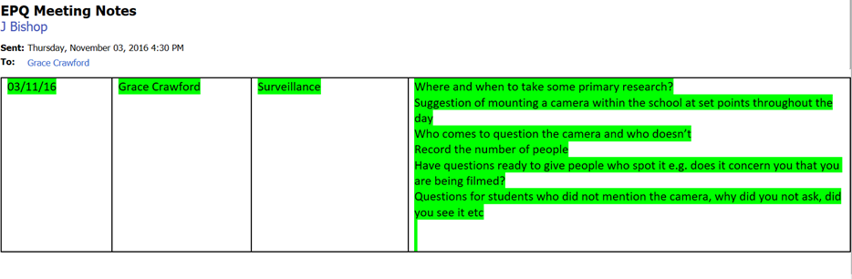 Grace Crawfords EPQ Diary : November 2016