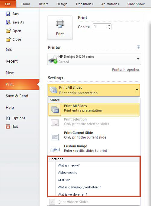 Luc's PowerPoint blog: Print sections in PowerPoint