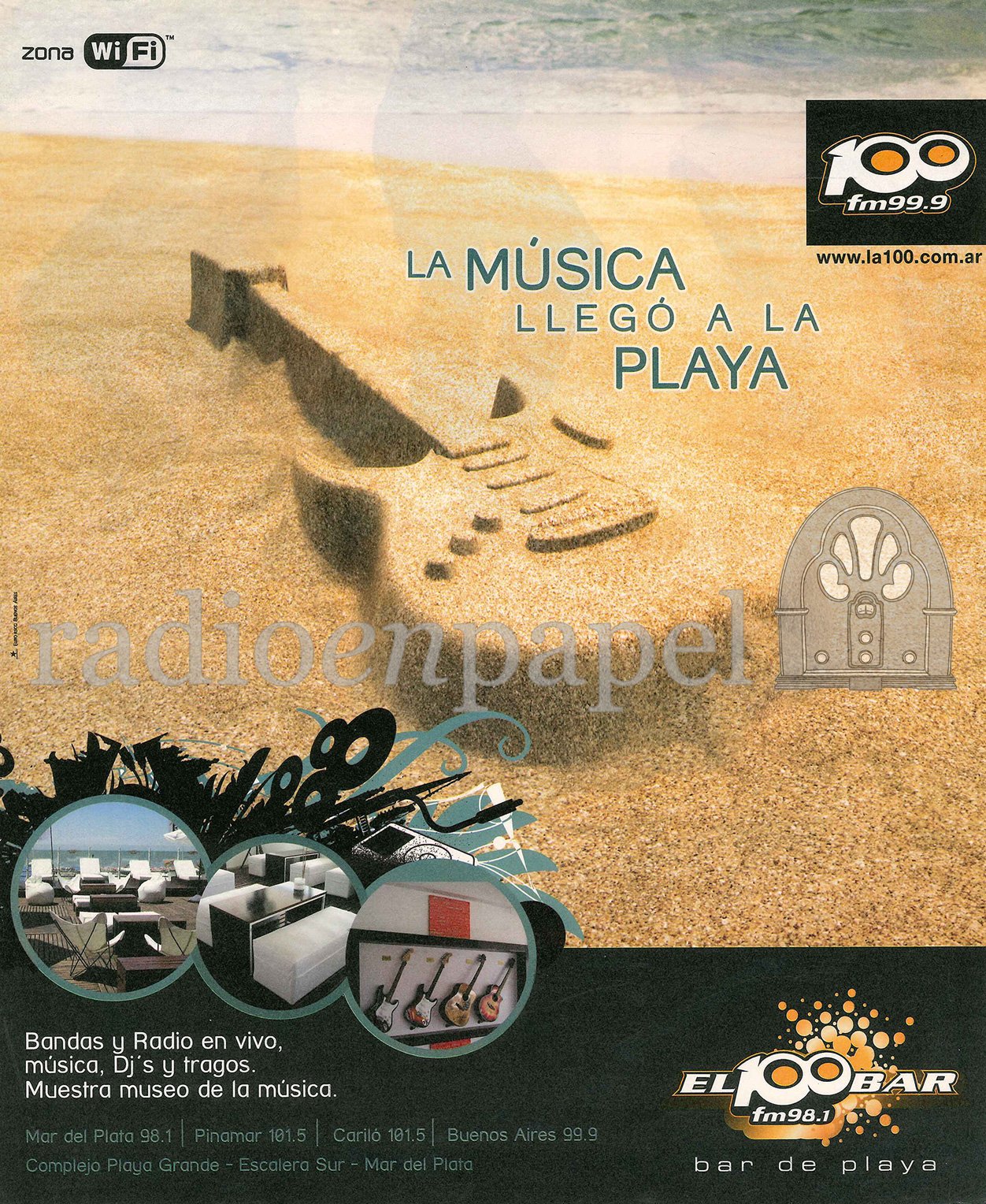 FM 99.9 | La 100 - El 100 Bar | Radio en Papel. Archivo Gráfico de Radio