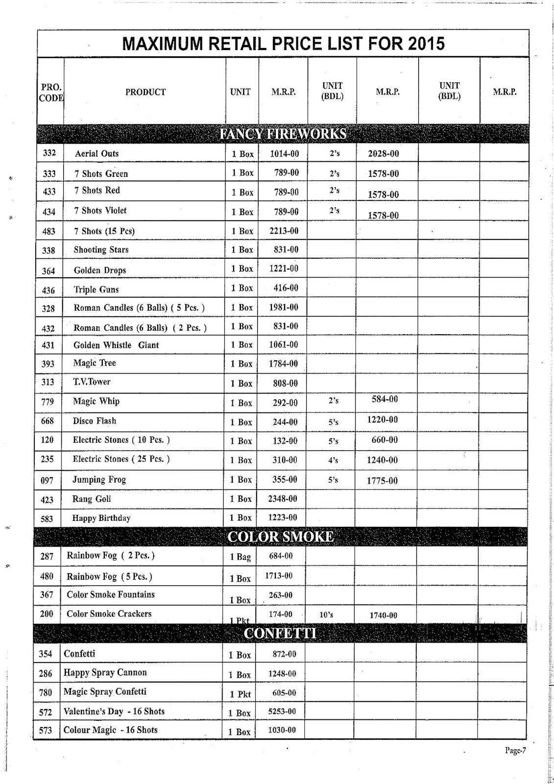 SLV TRADERS: Original MRP price list of standard fireworks