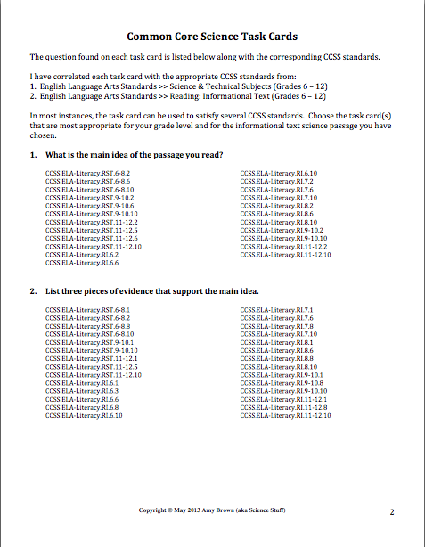 Amy Brown Science: Common Core Science Informational Text Task Cards