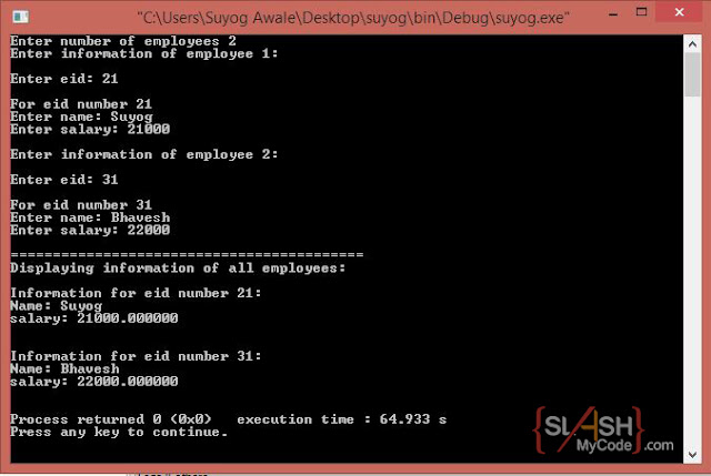 C program to store and display n employees info using Structure ...