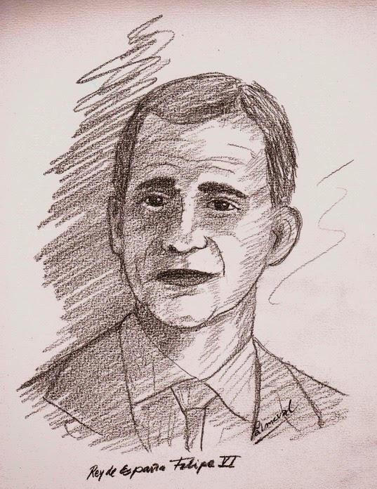 Ramón PALMERAL: El Rey Felipe VI. Retrato dibujo a lápiz, por Palmeral