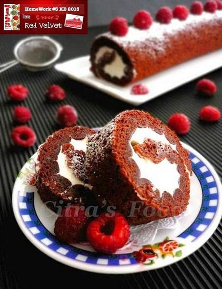 Citra's Home Diary: (Not so) Natural Red Velvet Swiss Roll cake