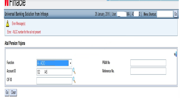 Solution for Error while opening the APY account -“NLCC number is not ...