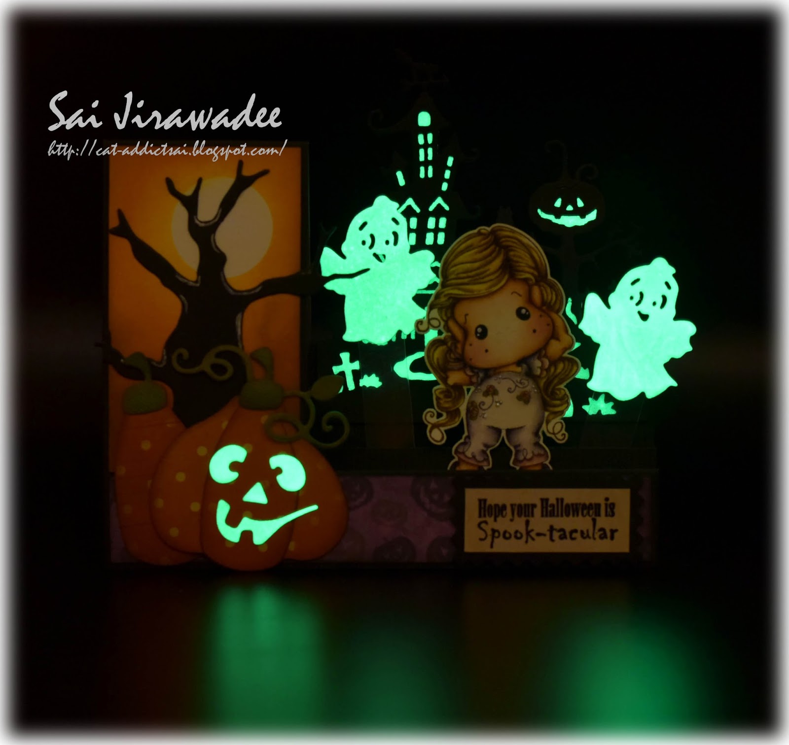 Cat-Addict Sai: Glow In The Dark Halloween Card