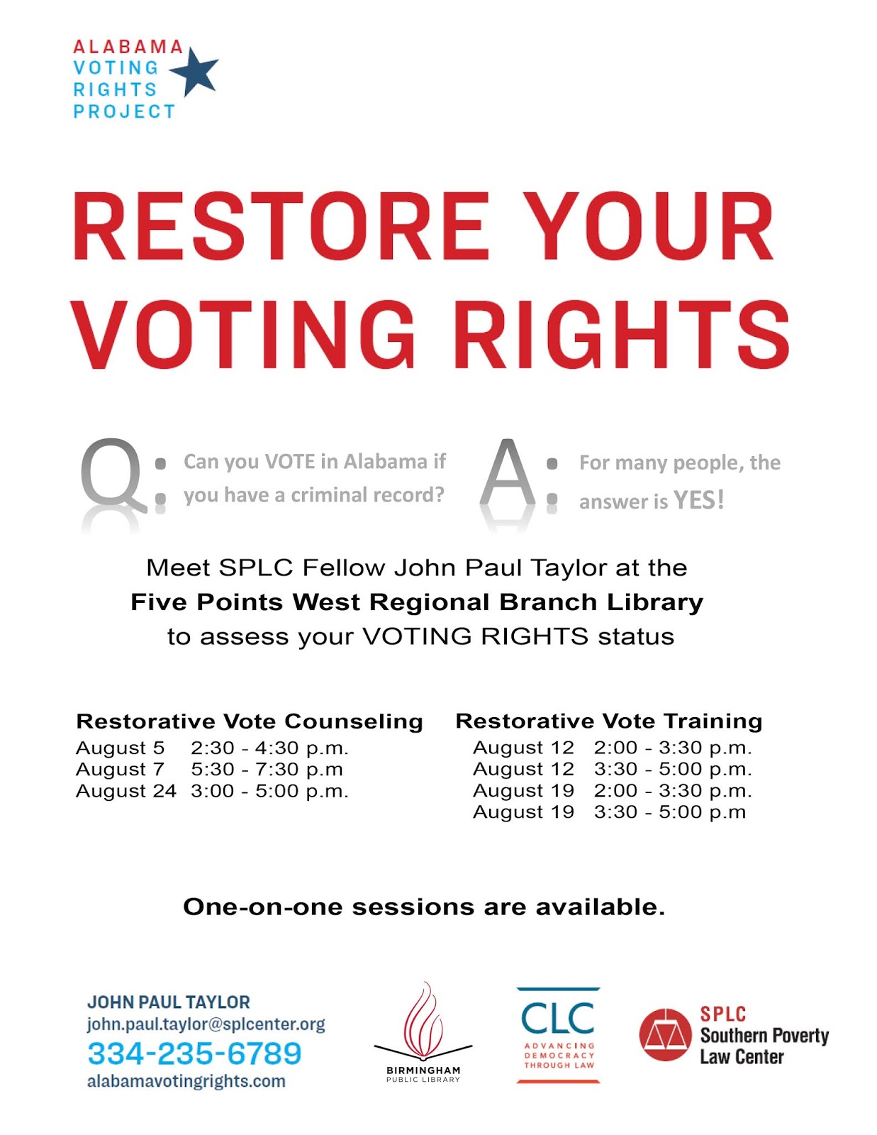 Alabama Restore Voting Rights Counseling Available at Five Points West ...