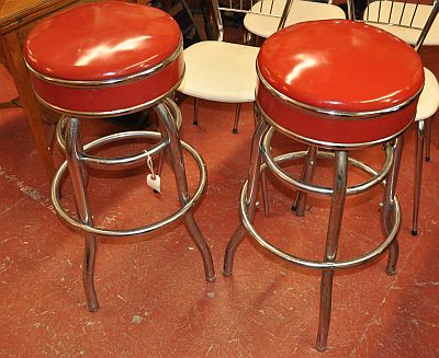 Antiques On Kent: -- SOLD-- A Pair of 1950's Red Vinyl Bar Stools