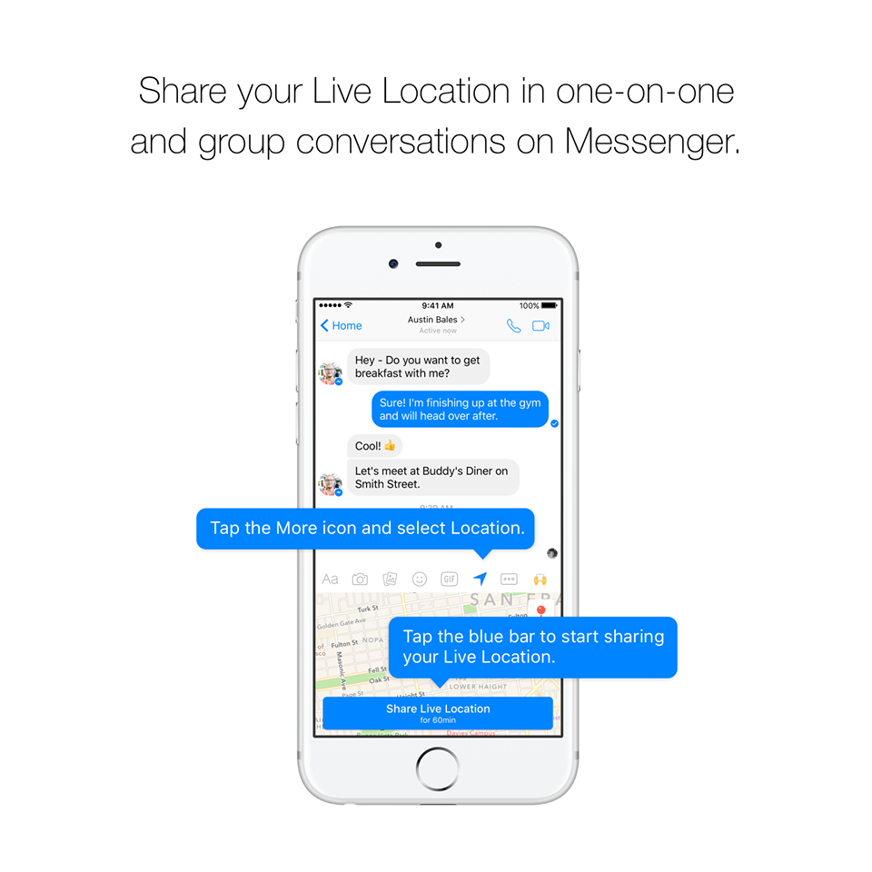 Messenger 推出 Live Location，让用户分享自己的行踪