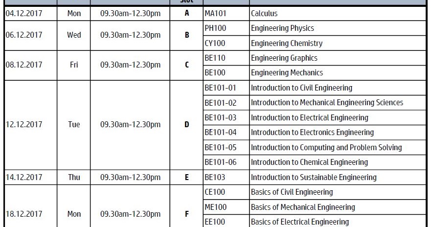 KTU - S1,S3,S5 - Detailed Time Table