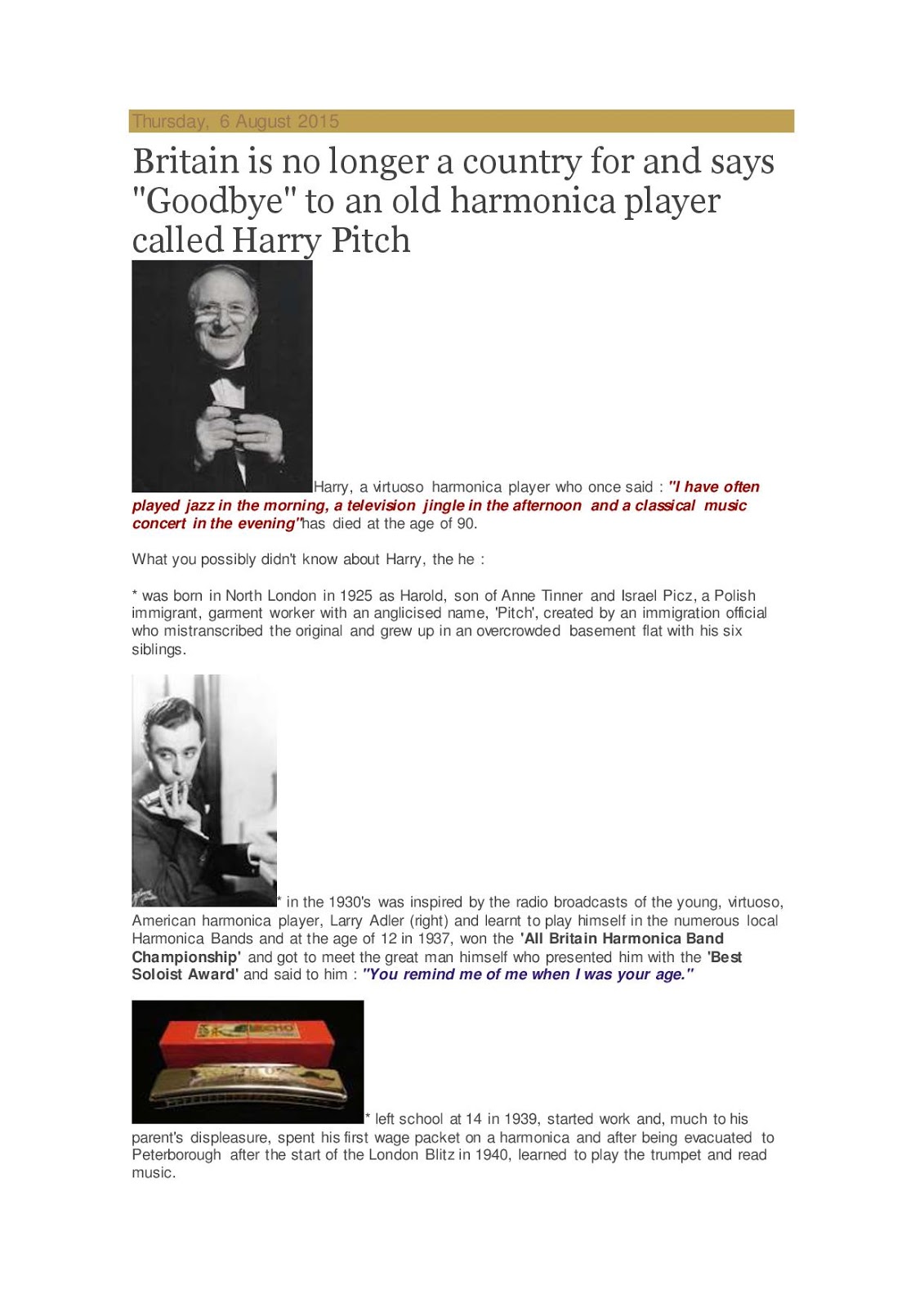 Janela aberta - Blogue de harmonica: Harry Pitch