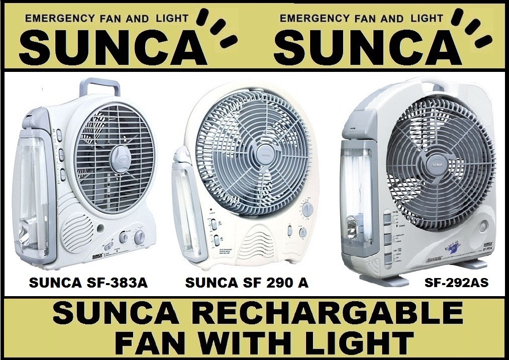 SUNCA EMERGENCY RECHARGEABLE FANS WITH LED LIGHT CLASSIC COLLECTION ...