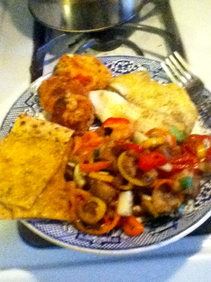 .: Luli's Eggplant and artichoke medley, steamed tilapia, tuna fritters ...