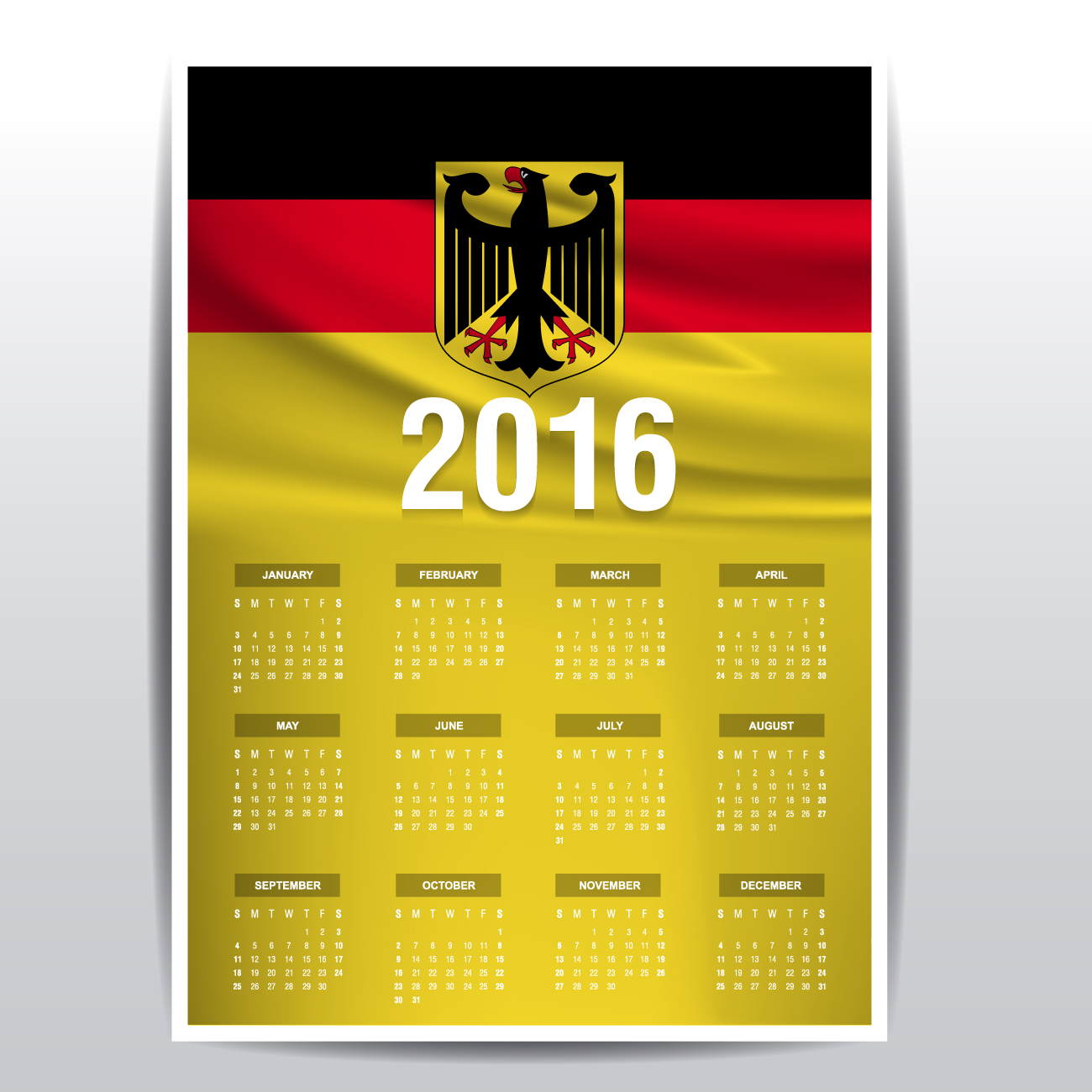 Kalendar 2016 with Germany flag | calendars - kalendar - Calendario