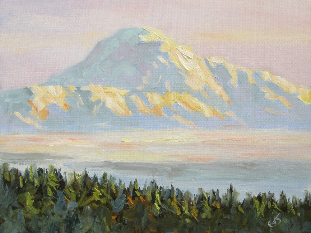 TOM BROWN FINE ART: MOUNT DENALI ALASKA, LARGE OIL PAINTING BY TOM BROWN