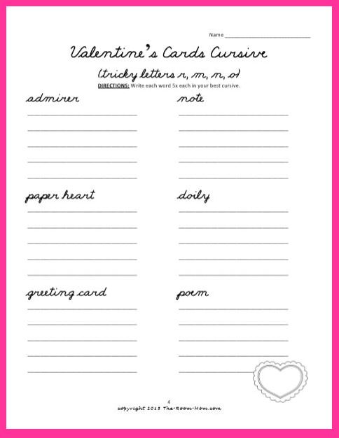 Valentine's Cursive Practice - Classroom Freebies